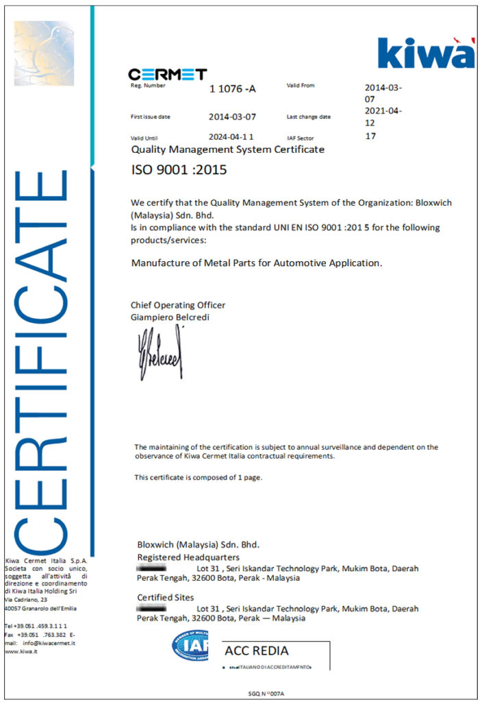 QMS Certification – Bloxwich